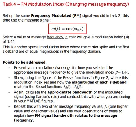 Solved Task FM Modulation Index Changing Message Chegg