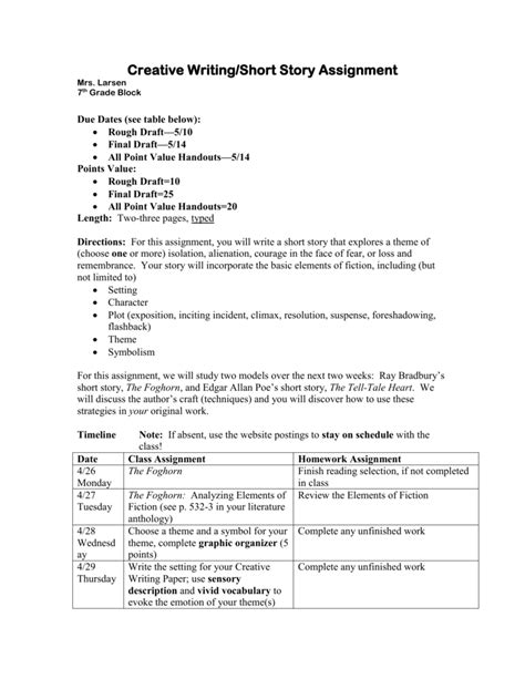 Creative Writingshort Story Assignment Creative Writingshort Story Assignment