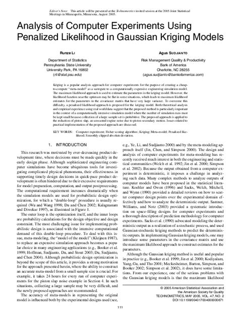 Pdf Analysis Of Computer Experiments Using Penalized Likelihood In Gaussian Kriging Models