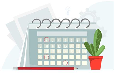 작업 계획 날짜가 표시된 달력 일정 약속 개념 사업 계획 또는 관리 개념 평면 벡터 일러스트레이션을 위한 항목 집합 개체 그룹에 대한 스톡 벡터 아트 및 기타 이미지