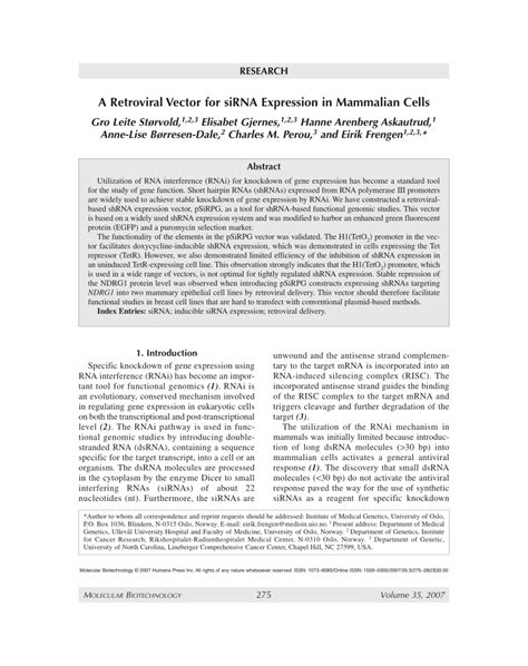 Pdf A Retroviral Vector For Sirna Expression In Mammalian Cells