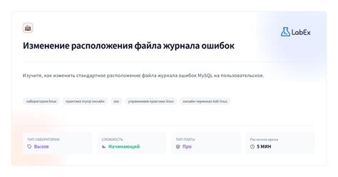 Изменение расположения файла журнала ошибок Labex