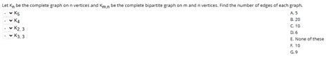 Solved Let Kn Be The Complete Graph On N Vertices And Kmn