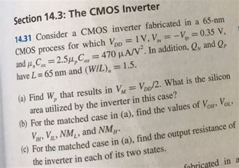 Solved Section The CMOS Inverter Consider A CMOS Chegg