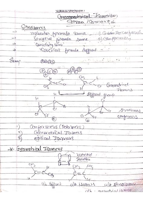 Stereoisomers Geometrical Isomers Handwritten Notes Pdf Kota Classroom Notes Handwritten