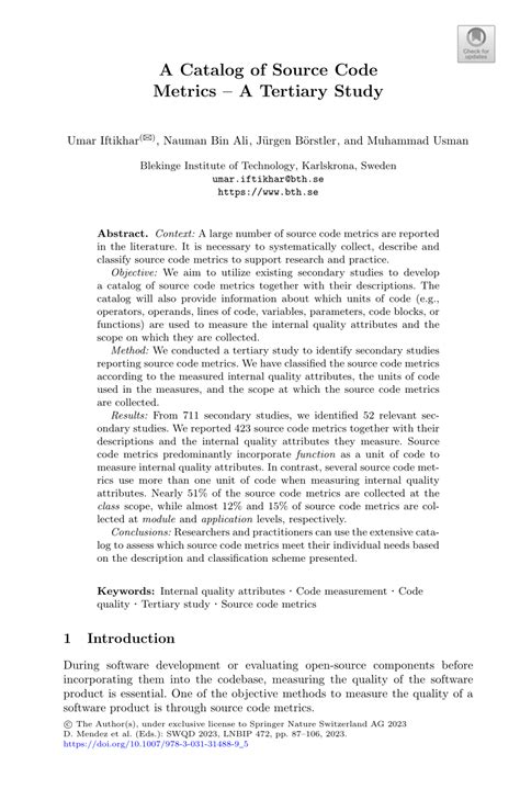 PDF A Catalog Of Source Code Metrics A Tertiary Study
