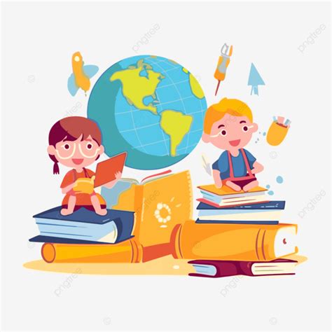 두 아이가 책을 읽고 세계 개념 만화 일러스트 벡터 만화 일러스트 벡터 일러스트 세계 일러스트 Png 일러스트 및 벡터 에 대한 무료 다운로드 Pngtree