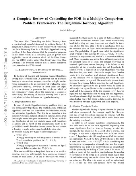 Pdf A Complete Review Of Controlling The Fdr In A Multiple Comparison Problem Framework The