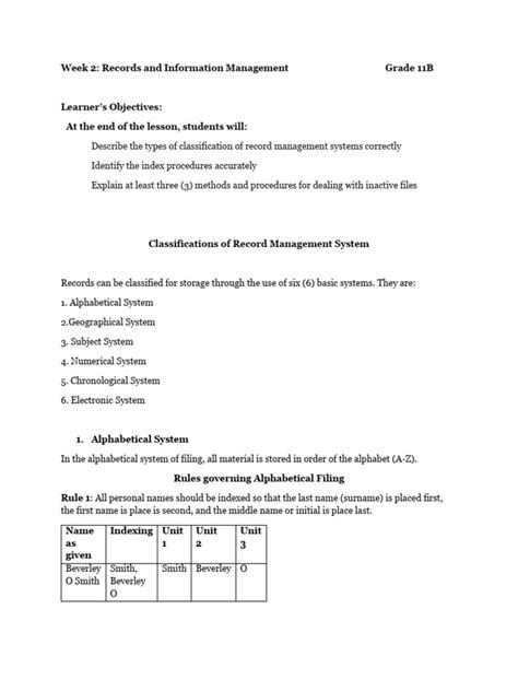 Handout Classifications Of Record Management System Pdf Microform