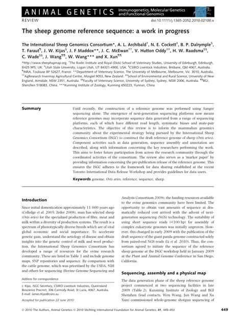 Pdf The Sheep Genome Reference Sequence A Work In Progress