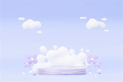 3d는 연단 스탠드가 있는 파스텔 그린 최소 배경을 렌더링합니다 화장품 프레젠테이션 및 광고를위한 보라색 무대 플랫폼 깨끗한 디자인의 쇼케이스 받침대가 있는 스튜디오 장면