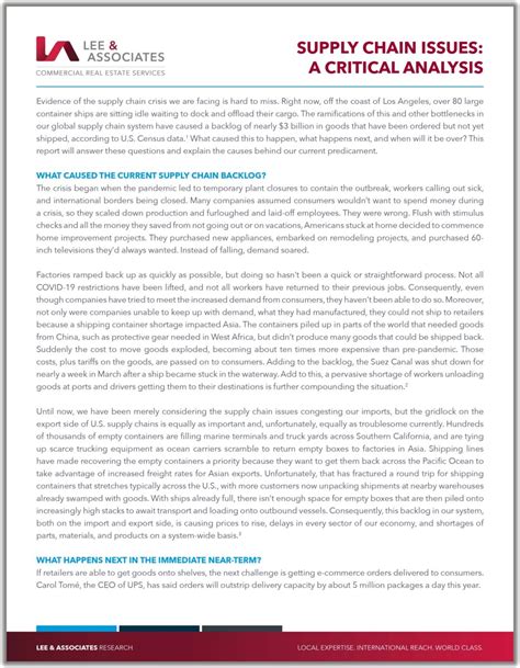 Supply Chain Issues A Critical Analysis Lee Associates