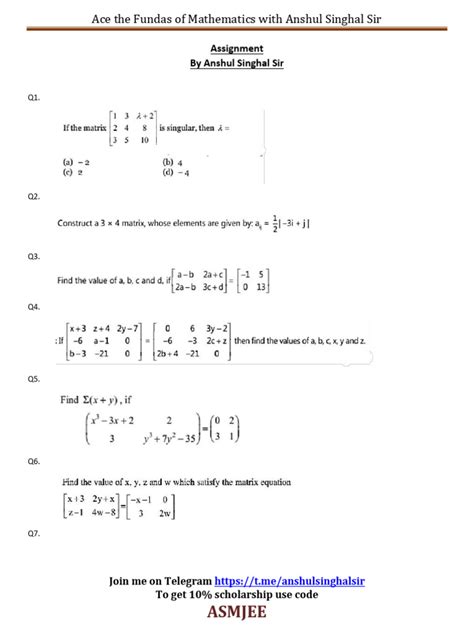 Matrices Assignment 1 1703229870611 Pdf