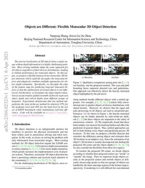 Objects Are Different Flexible Monocular 3d Object Detection Deepai