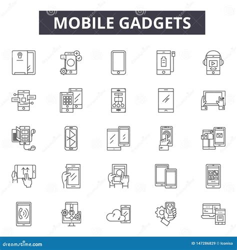 Mobile Gadgets Line Icons Signs Vector Set Linear Concept Outline Illustration Stock Vector