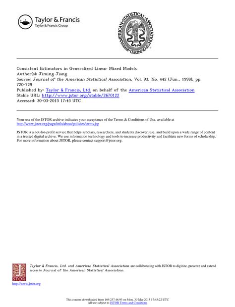 Pdf Consistent Estimators In Generalized Linear Mixed Models
