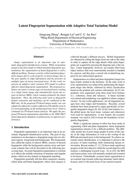 Pdf Latent Fingerprint Segmentation With Adaptive Total Variation Model