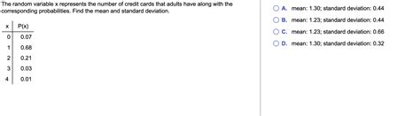 Solved The Random Variable X Represents The Number Of Credit