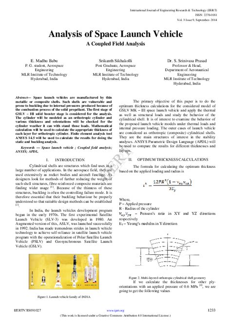 pdf ijert analysis of space launch vehicle