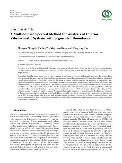 Pdf A Multidomain Spectral Method For Analysis Of Interior Vibroacoustic Systems With