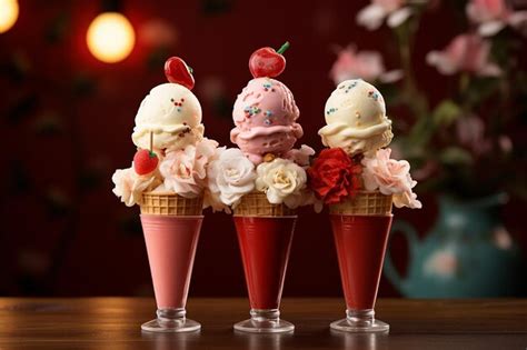 Premium Photo Four Ice Creams In A Chinese Setting