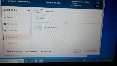 solved stion list 2uestion 12 1← using limθ→0θsinθ 1