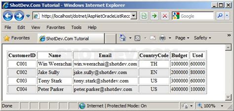 Aspnet And Oracle List Rows Record Shotdevcom