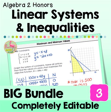 Linear Systems And Inequalities Big Bundle Algebra 2 Honors Flamingo