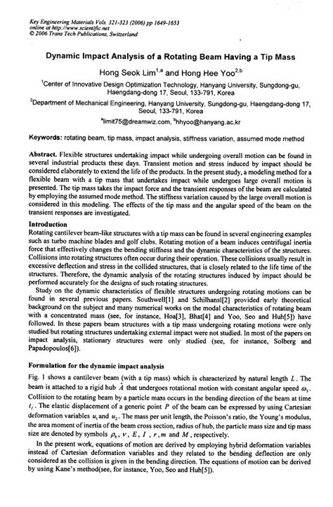 Pdf Dynamic Impact Analysis Of A Rotating Beam Having A Tip Mass