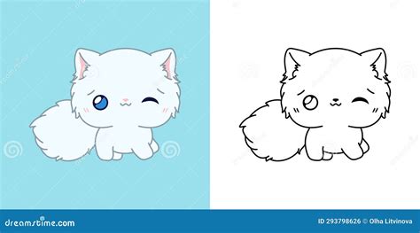 Cute Isolated Persian Kitty Clipart Illustration And Black And White Funny Isolated Cat Stock