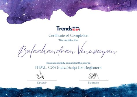 Completion Certificate For Html Css And Javascript For Beginners
