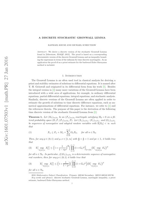 Pdf A Discrete Stochastic Gronwall Lemma