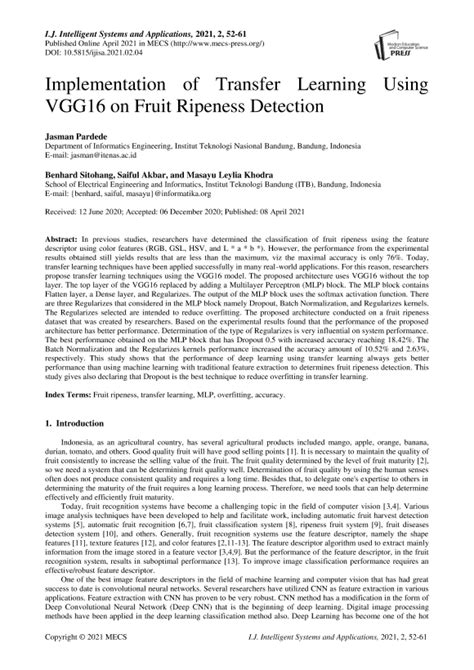 implementation of transfer learning using vgg16 on fruit ripeness