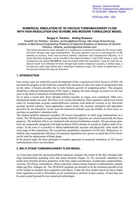 Pdf Invited Lecture Numerical Simulation Of 3d Viscous Turbomachinery Flow With High