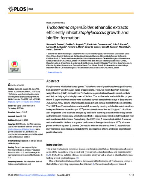 Pdf Trichoderma Asperelloides Ethanolic Extracts Efficiently Inhibit