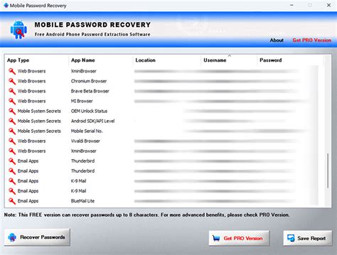 Mobile Password Recovery Showing Recovered Passwords Mobile Password Recovery Showing Recovered Passwords