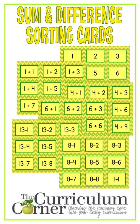 sum and difference sorting cards the curriculum corner 123