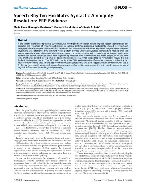 Pdf Speech Rhythm Facilitates Syntactic Ambiguity Resolution Erp