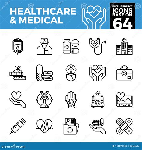 healthcare and medical pixel perfect icons stock vector illustration
