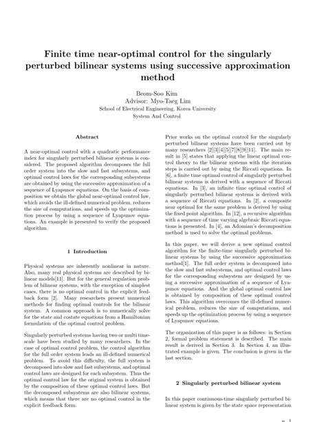 Pdf Near Optimal Control For The Singularly Perturbed Bilinear