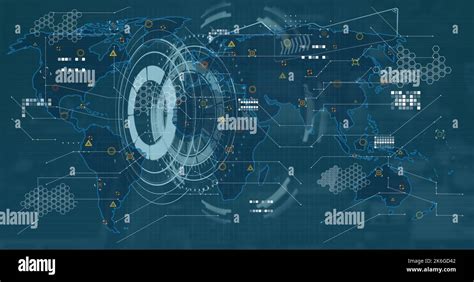 Image Of Digital Interface And Data Processing Over World Map On Blue