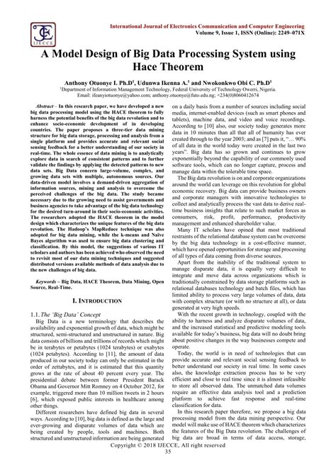 pdf a model design of big data processing system using hace theorem