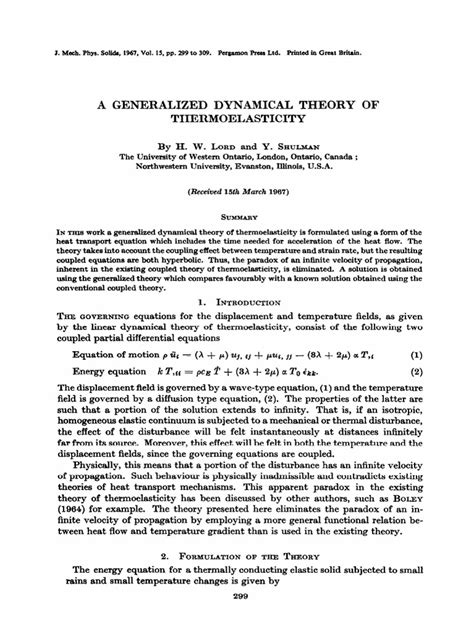 A Generalized Dynamical Theory Of Thermoelasticity Pdf Temperature