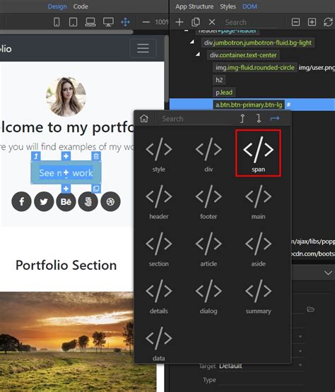 wappler documentation inserting common html tags
