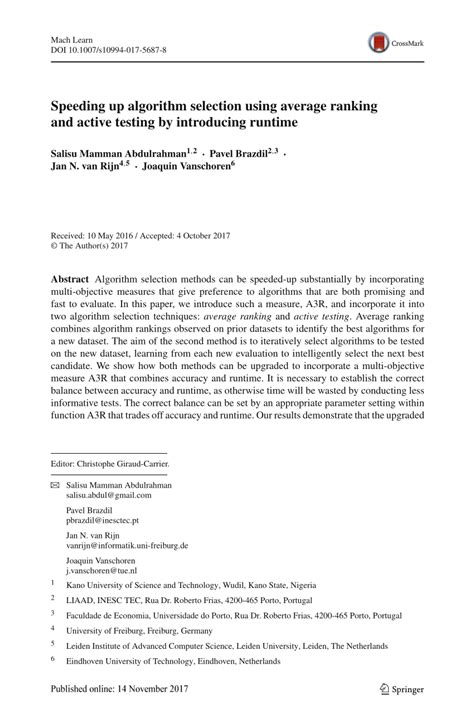 Pdf Speeding Up Algorithm Selection Using Average Ranking And Active