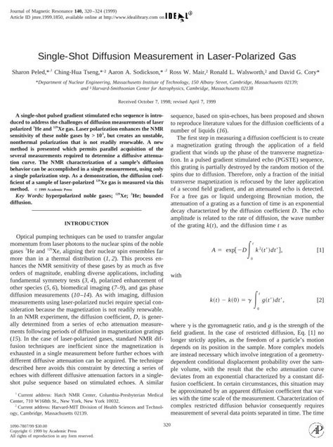 Pdf Single Shot Diffusion Measurement In Laser Polarized Gas Dokumen Tips