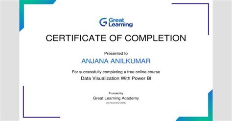 Anjana Anilkumar On Linkedin Data Visualization With Power Bi Course Completion Certificate For