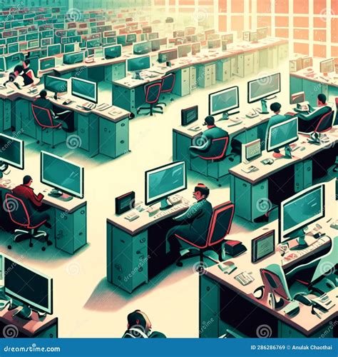3d Illustration Of People Working In Computer Room 3d Rendering Generative Ai Stock