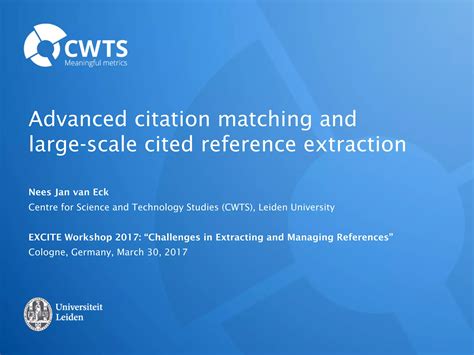 Advanced Citation Matching And Large Scale Cited Reference Extraction Ppt