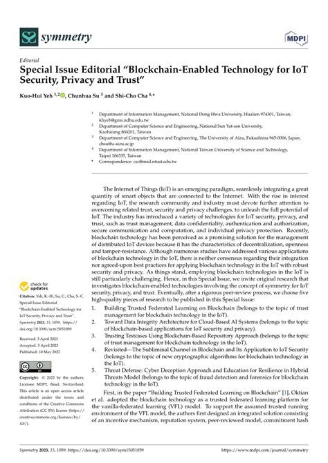 Pdf Special Issue Editorial “blockchain Enabled Technology For Iot